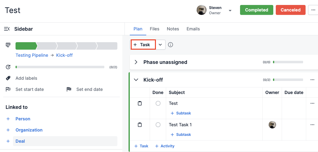 Projects: tasks and subtasks - Knowledge Base | Pipedrive
